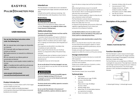 Easypix Pulse Oximeter Po2 01 User Manual Download Pdf