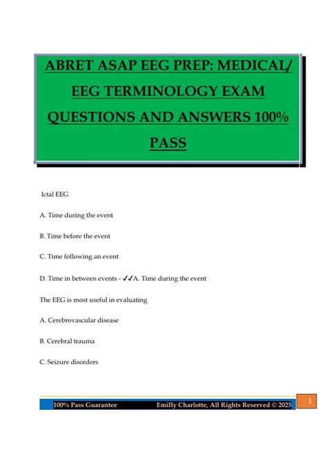 Abret Asap Eeg Prep Medical Eeg Terminology Exam Questions And Answers 100 Pass Abret