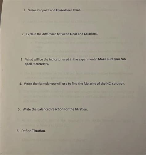 Solved 1 Define Endpoint And Equivalence Point 2 Explain