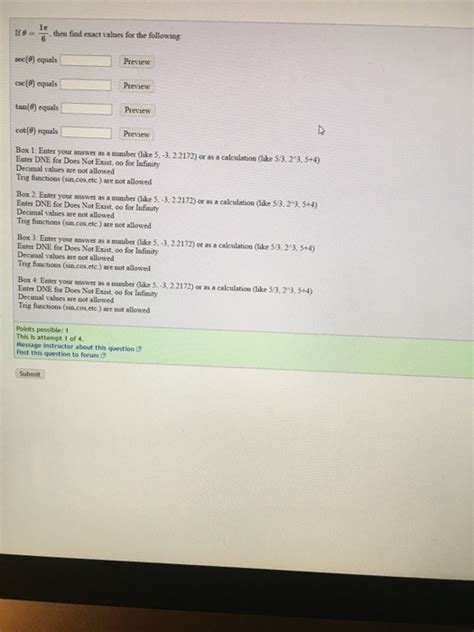 Solved If Theta Pi Then Find Exact Values For The Chegg Com