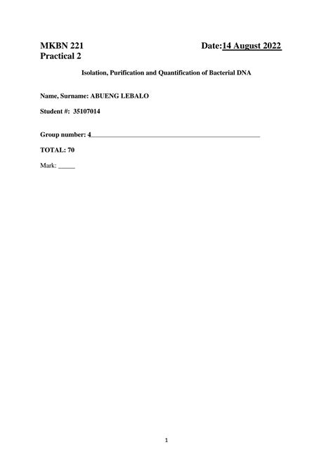 Solution Practical Report On The Isolation Purification And