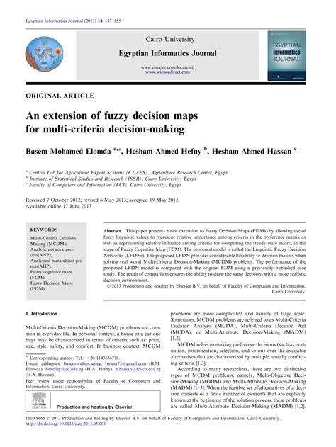 PDF An Extension Of Fuzzy Decision Maps For Multi Criteria Decision Making