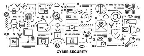 Vector Linear Illustration Of Cyber Security Stock Vector Illustration Of Personal Mail