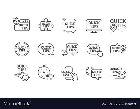 Quick Tips Line Icons Helpful Tricks Solution Vector Image