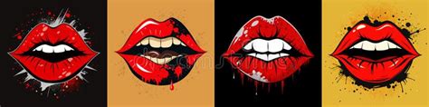 Grunge Female Lips Abstract Red Grunge Lips Showing Teeth Stock Vector