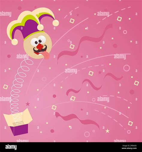 Funny Face With Colorful Hat And Tongue Out Jumping Out Of Box Clumsy