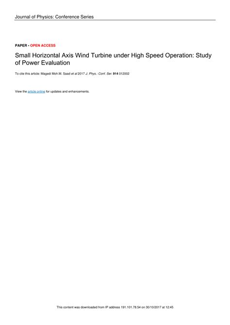 Pdf Small Horizontal Axis Wind Turbine Under High Speed Operation