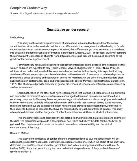 Quantitative Gender Research Essay Example GraduateWay
