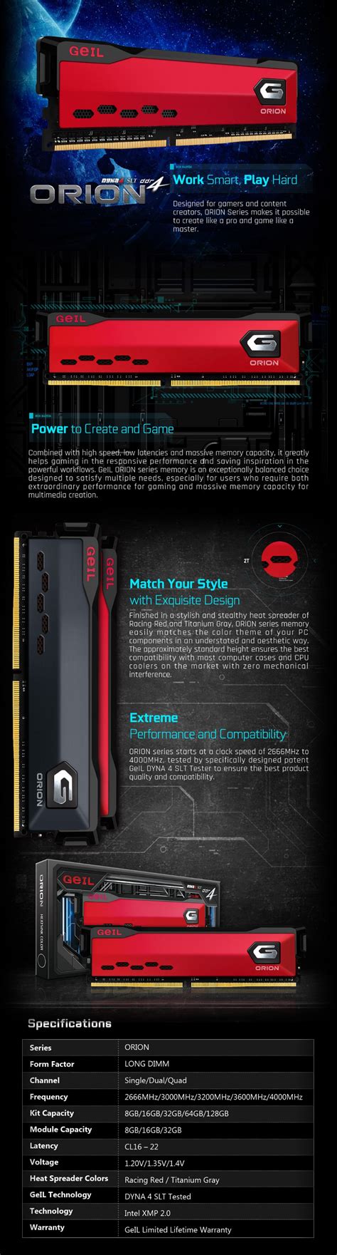 Geil Orion 16gb 2x8gb Ddr4 3200mhz Desktop Memory Gog416gb3200c16bdc Mwave