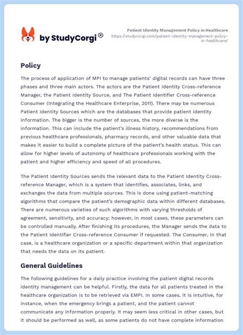 Patient Identity Management Policy In Healthcare Free Essay Example