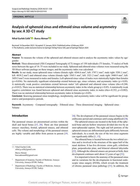 Analysis Of Sphenoid Sinus And Ethmoid Sinus Volume And Asymmetry By