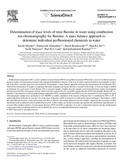 Pdf Determination Of Trace Levels Of Total Fluorine In Water Using