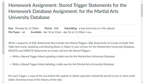Homework Assignment Stored Trigger Statements For