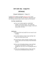 Assign11 Docx CIST 1220 SQL Assign 11 40 Points Simple SubQueries Chap 11 Using The NEW