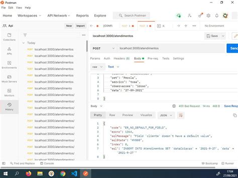 Erro Na Hora De Enviar As Informações Postman Quando Usa Api Serviços