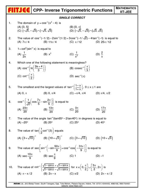 Cpp 61 Inverse Trigonometric Functions Main Pdf Algebra Special