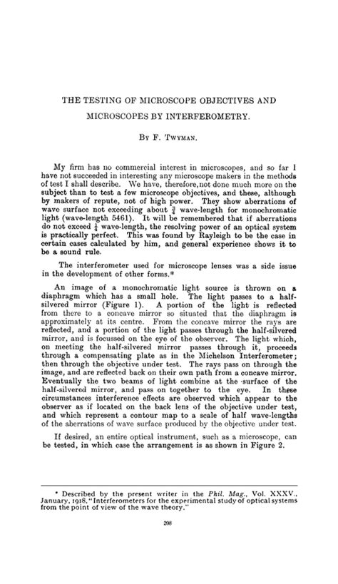 The Testing Of Microscope Objectives And Microscopes By Interferometry Transactions Of The