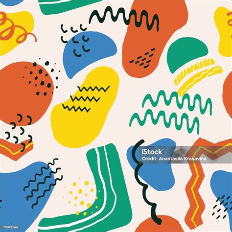 다양한 모양과 질감의 창의적인 미니멀리스트 아트 세트 다양한 물결 모양 잔인하고 순진한 구불구불한 구불구불한 구 꽃과 식물 색깔 아이콘 Brutalism에 대한 스톡 벡터