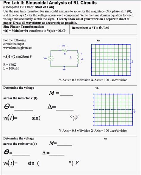 Solved Pre Lab Li Sinusoidal Analysis Of Rl Circuits