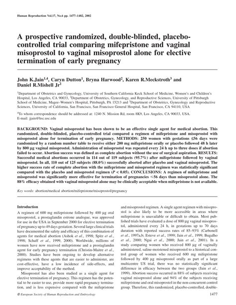 Pdf A Prospective Randomized Double Blinded Placebo Controlled Trial Comparing Mifepristone