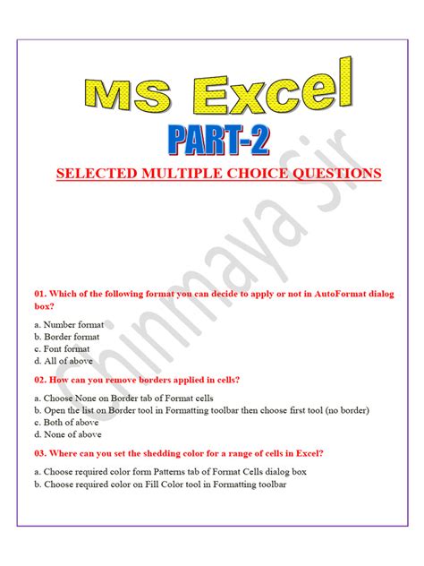 Excel Multiple Choice Questions Guide Pdf Microsoft Excel Computing