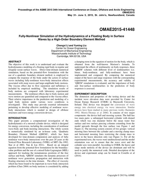 Pdf Fully Nonlinear Simulation Of The Hydrodynamics Of A Floating Body In Surface Waves By A