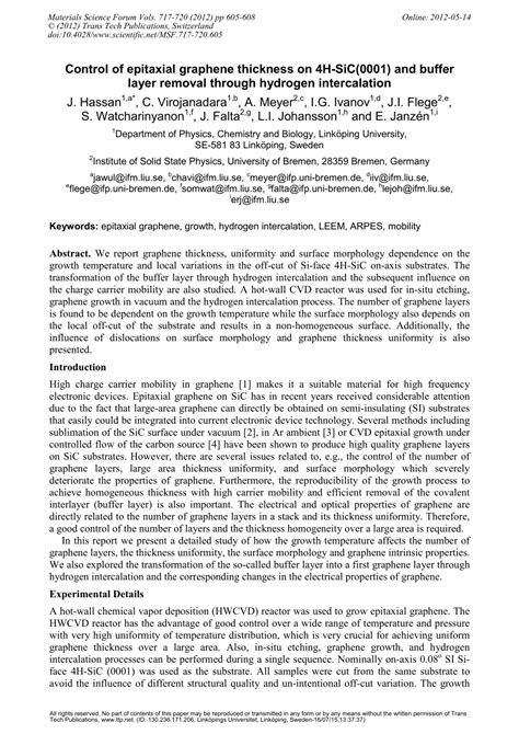 Pdf Control Of Epitaxial Graphene Thickness On 4h Sic 0001 And Buffer Layer Removal Through