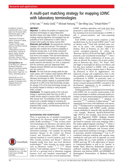 Pdf A Multi Part Matching Strategy For Mapping Loinc With Laboratory
