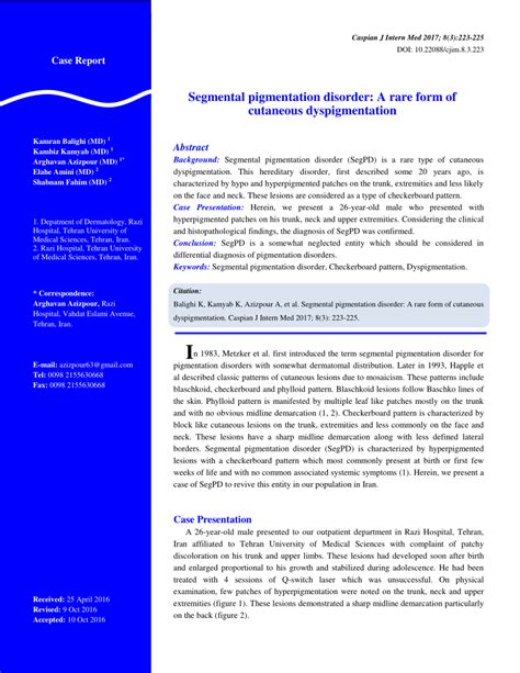 Pdf Segmental Pigmentation Disorder A Rare Form Of Cutaneous Dyspigmentation