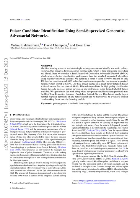 Pdf Pulsar Candidate Identification Using Semi Supervised Generative Adversarial Networks