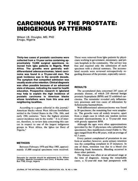 Carcinoma Of The Prostate Indigenous Patterns Pmc