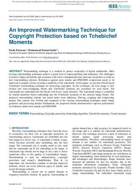 Pdf An Improved Watermarking Technique For Copyright Protection Based