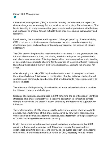 Climate Risk Management Pdf Climate Resilience Risk Management