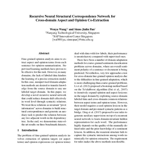 Recursive Neural Structural Correspondence Network For Cross Domain