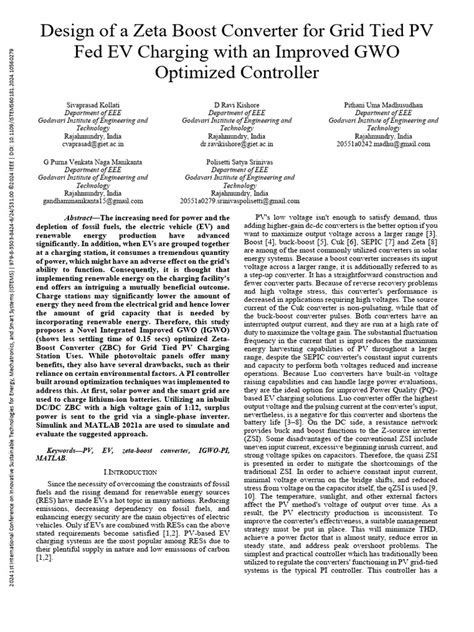 Design Of A Zeta Boost Converter For Grid Tied Pv Fed Ev Charging With