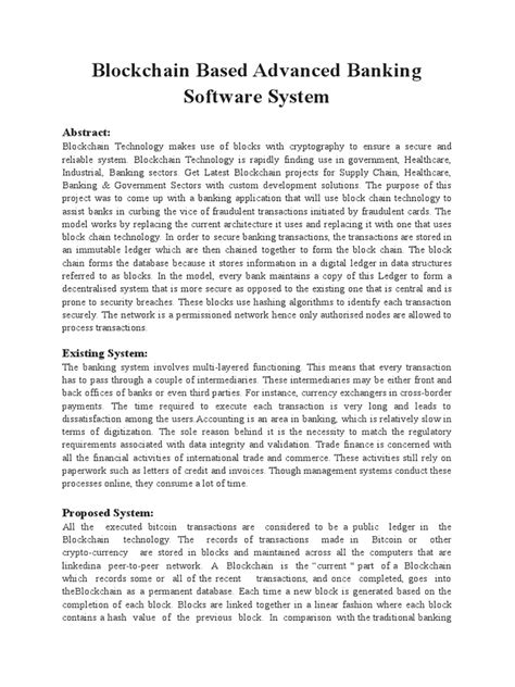 Blockchain Based Advanced Banking Software System Pdf Database Transaction Bitcoin