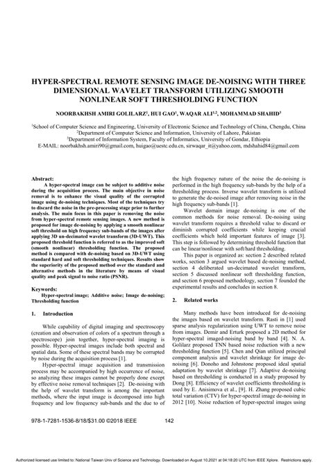 Pdf Hyper Spectral Remote Sensing Image De Noising With Three