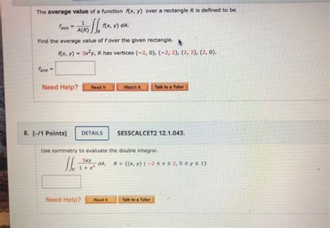 Solved The Average Value Of A Function F X Y Over A Chegg