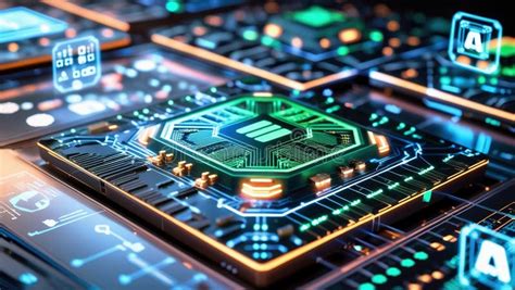 High Tech Futuristic Ai Processor With Neon Circuitry Close Up Stock Illustration Illustration