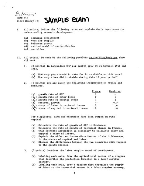 Sample Exam 1 Economic Development Of Underdeveloped Areas Econ 315 Docsity
