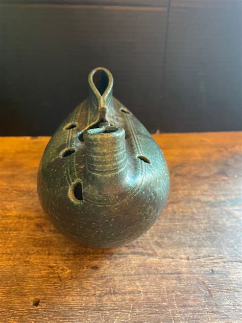 Michael Nowack Pottery Flower Frog Vase Bowl Signed Green Etsy