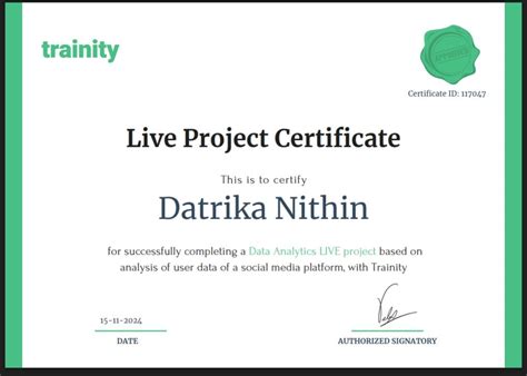 I Am Thrilled To Have Successfully Completed A Data Analytics Live Project With Trainity Where