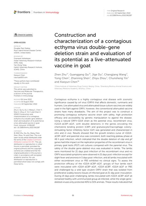 Pdf Construction And Characterization Of A Contagious Ecthyma Virus Double Gene Deletion