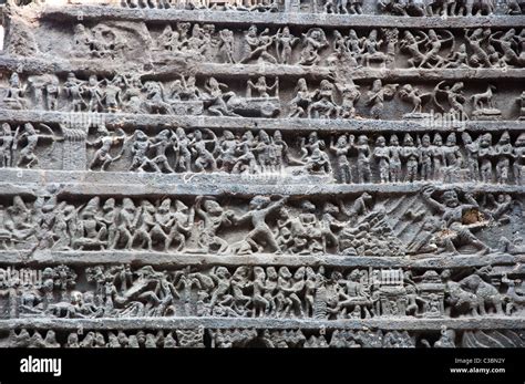 Ellora Caves Kailasa Temple Carved Directly Into A Basalt Rock Cliff
