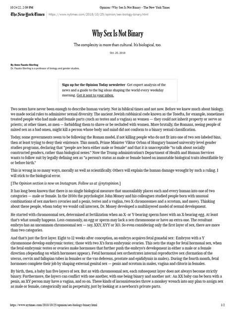 Opinion Why Sex Is Not Binary The New York Times Pdf Sex Reproduction