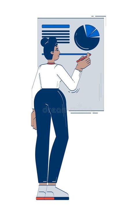 Black Woman Analyzing Pie Chart On Presentation Board 2d Doodle