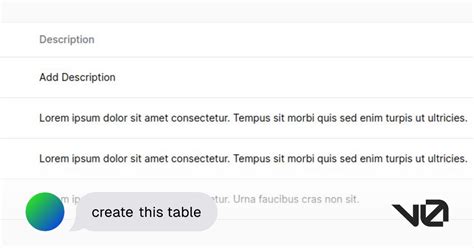 Create This Table A Shadcnui And V0 Generation V0