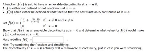 solved function f x is said to have a removable