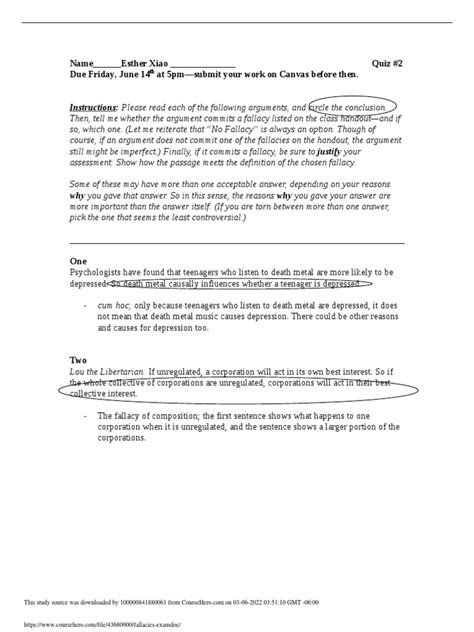 Fallacies Exam Pdf Argument Fallacy