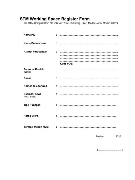 Stm Working Space Register Form Pdf